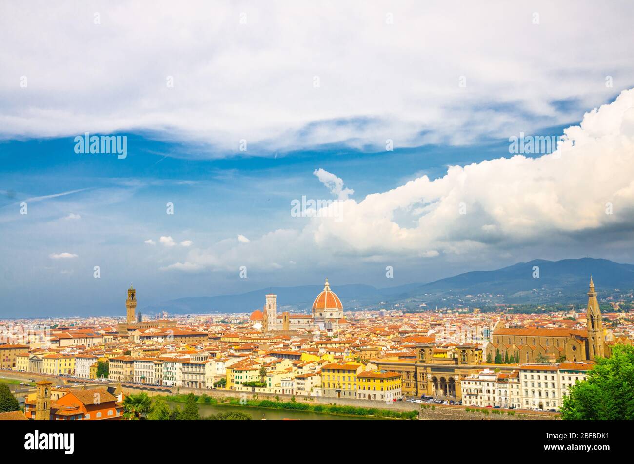 Top aerial panoramic view of Florence city with Duomo Cattedrale di ...