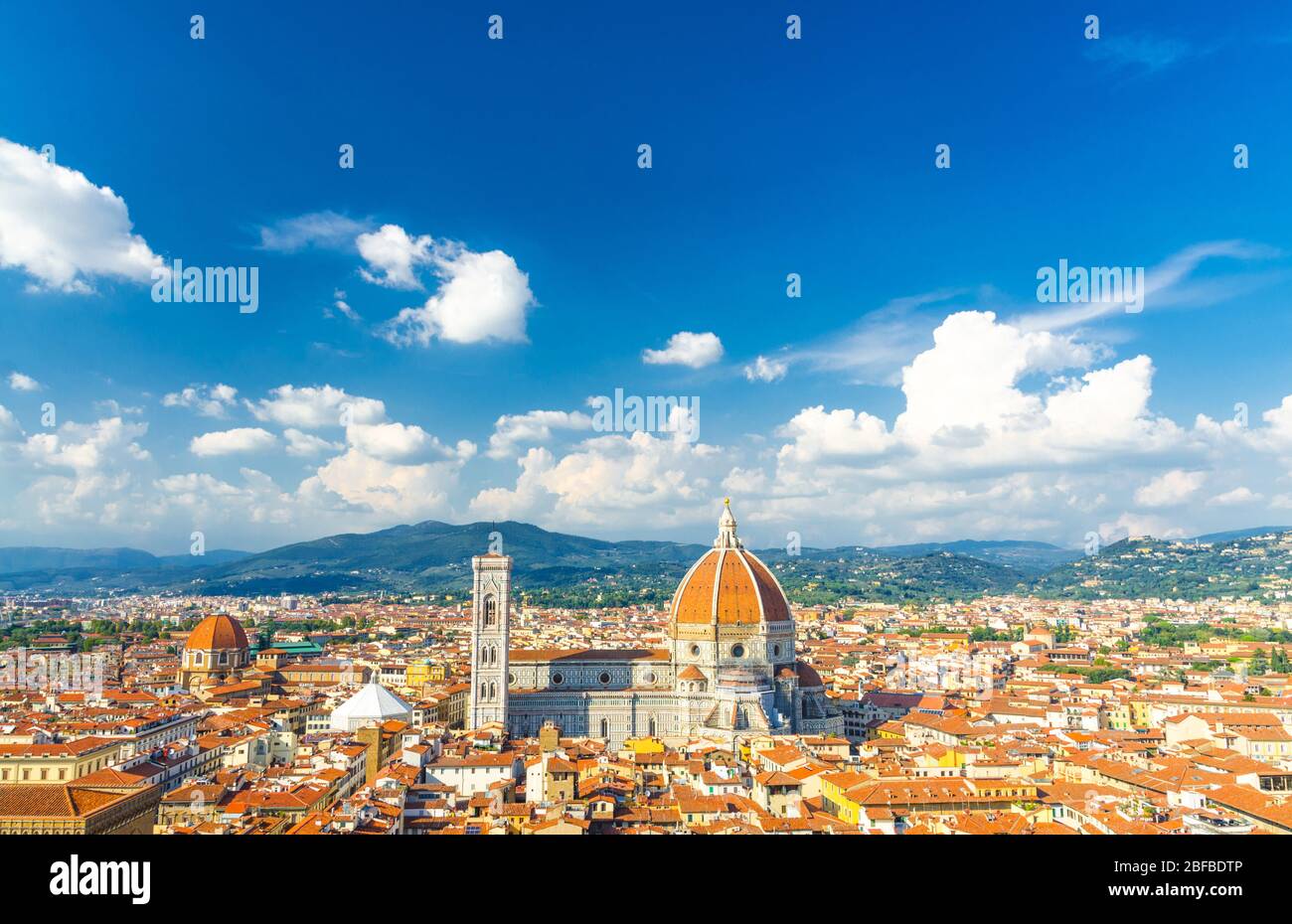 Top aerial panoramic view of Florence city with Duomo Cattedrale di ...