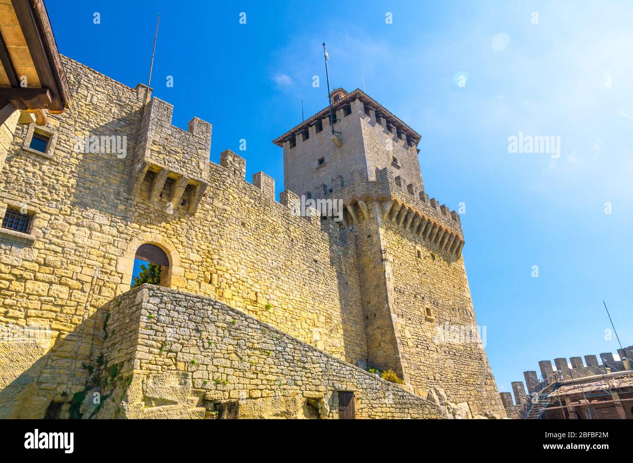 Prima Torre Guaita first medieval tower with stone brick fortress wall ...