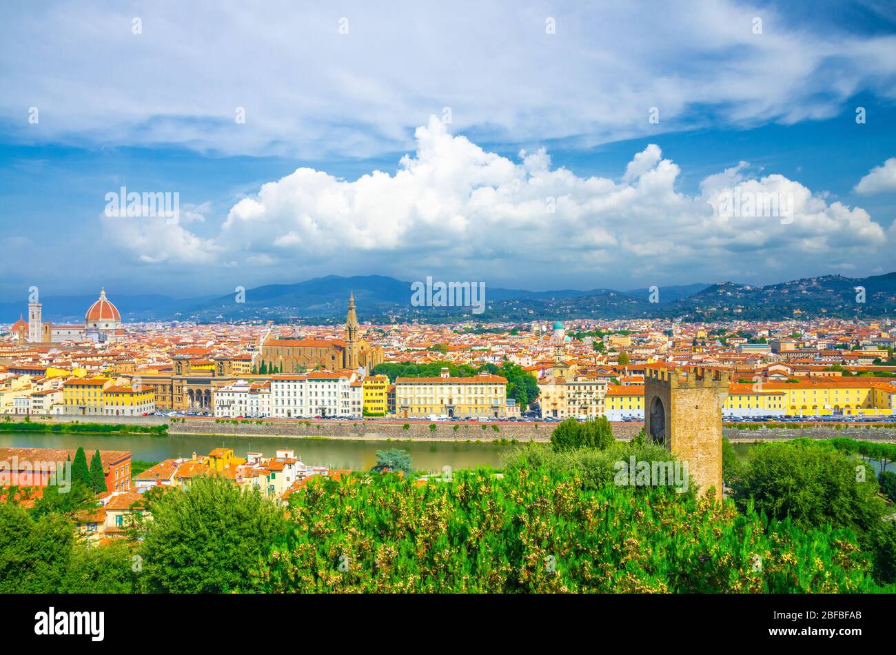 Top aerial panoramic view of Florence city with Duomo Santa Maria del ...
