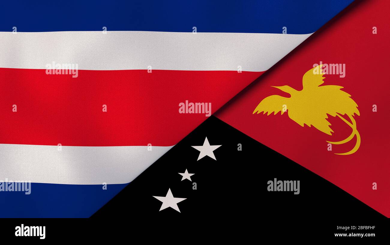 Two states flags of Costa Rica and Papua New Guinea. High quality ...