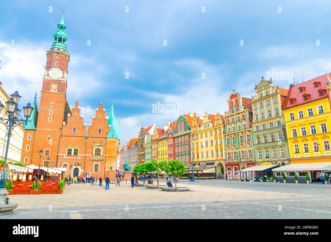 Old Town Hall building, row of colorful buildings with multicolored ...