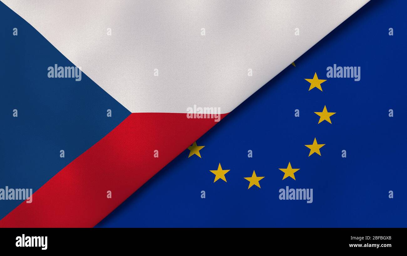 Two states flags of Czech Republic and European Union. High quality ...