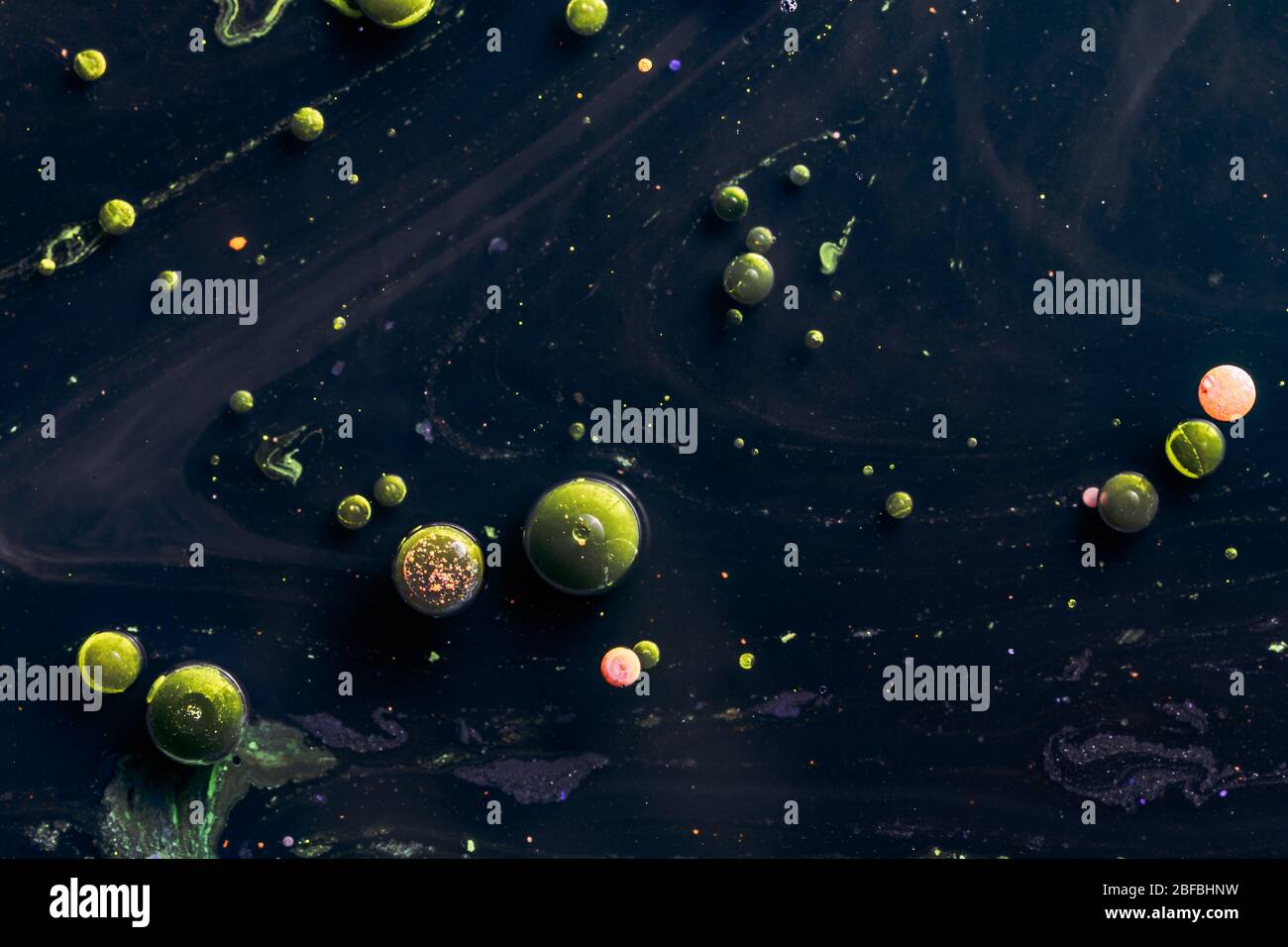 Green bubbles on water surface. Toxins on the liquid surface Stock ...