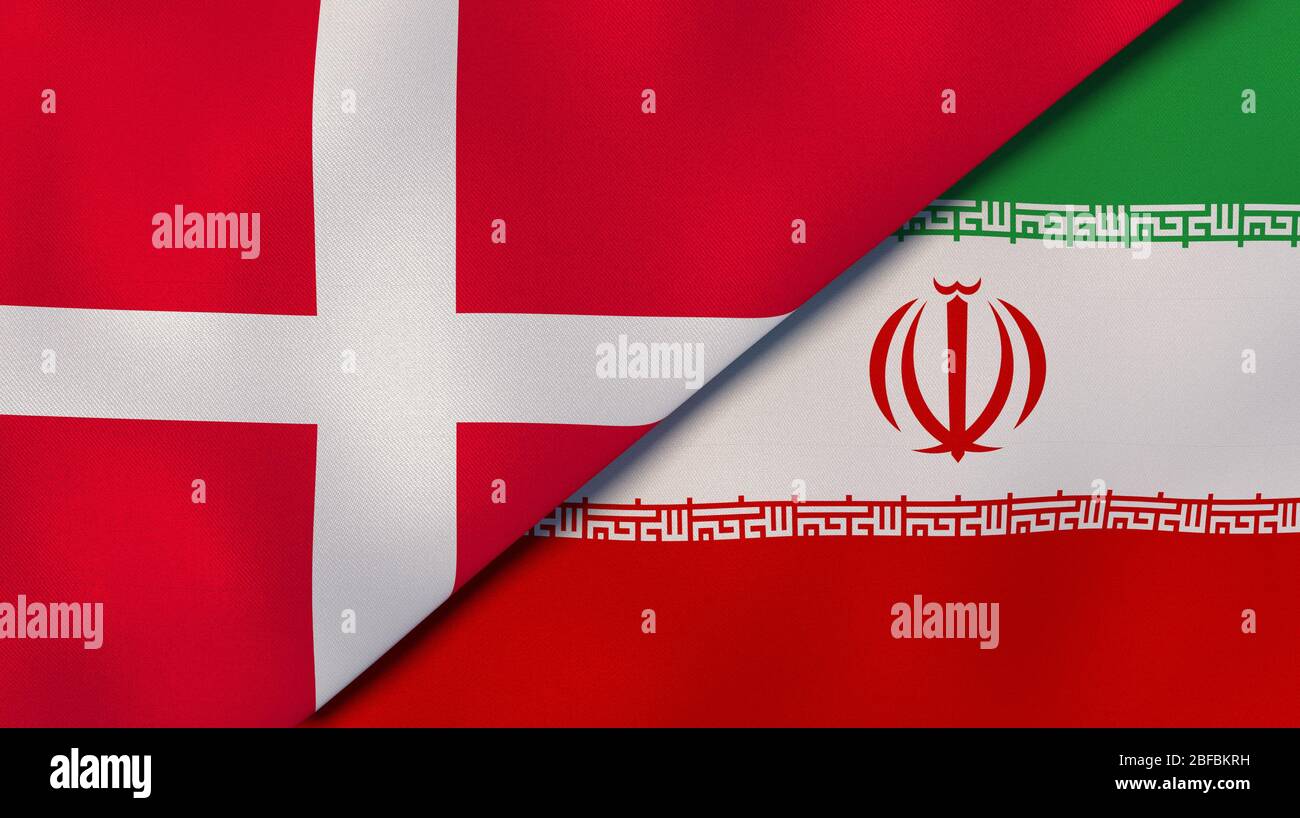 Two states flags of Denmark and Iran. High quality business background ...