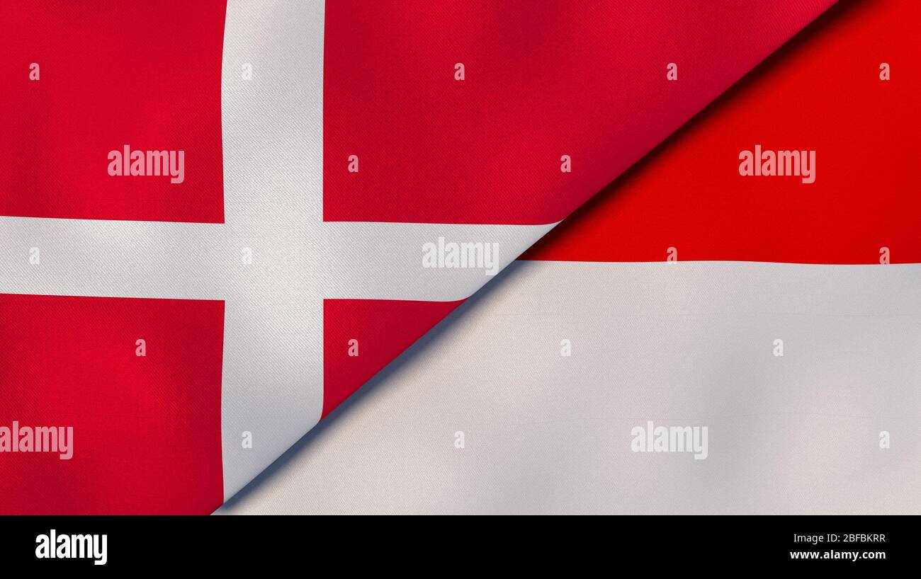 Two states flags of Denmark and Indonesia. High quality business ...