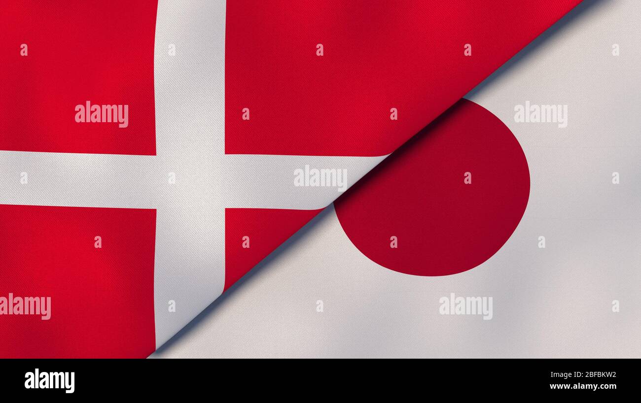 Two states flags of Denmark and Japan. High quality business background ...