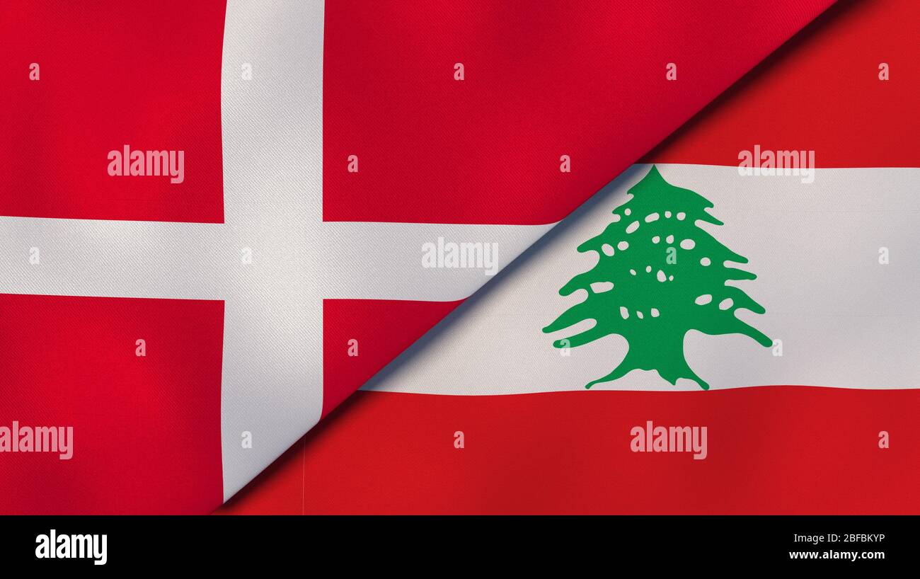 Two states flags of Denmark and Lebanon. High quality business ...
