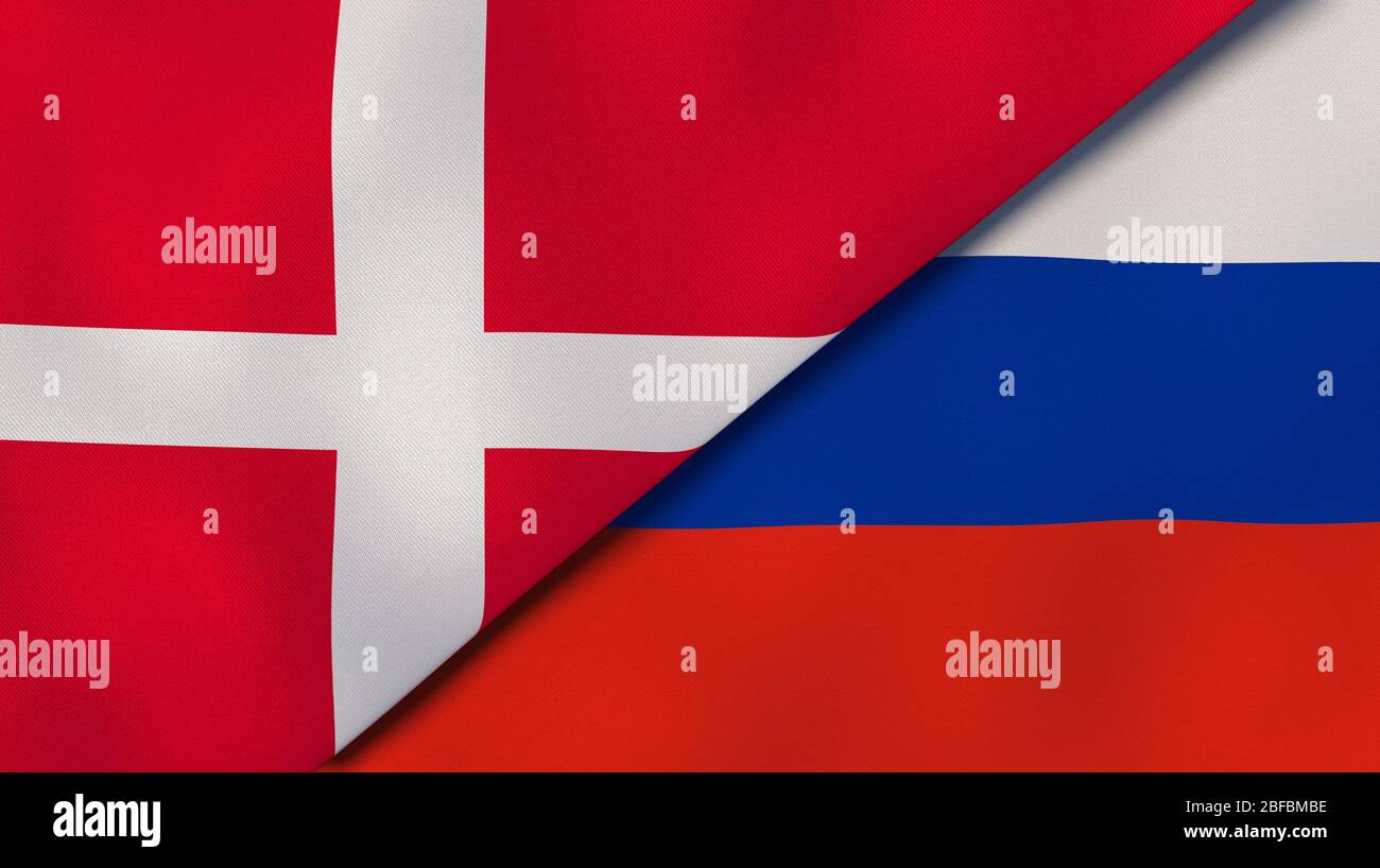 Two states flags of Denmark and Russia. High quality business ...