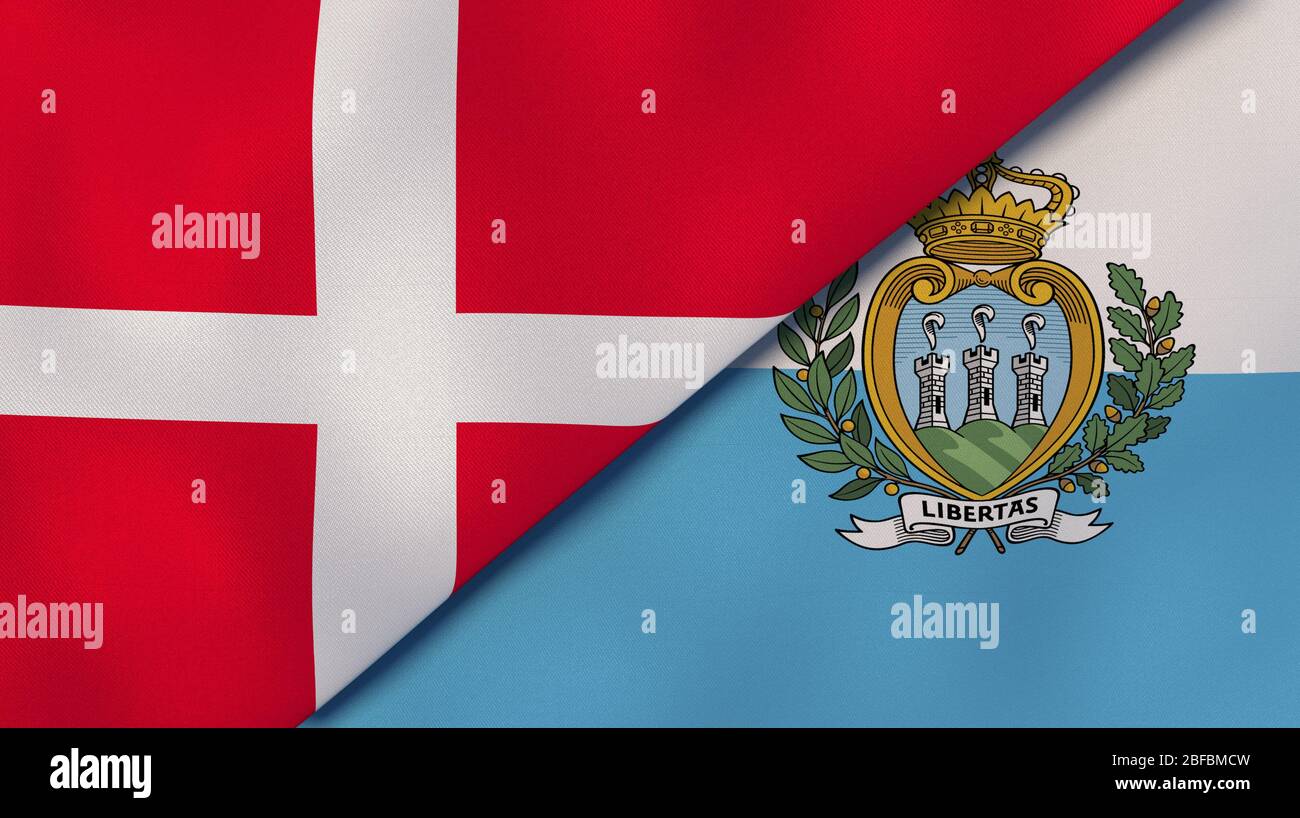 Two states flags of Denmark and San Marino. High quality business ...