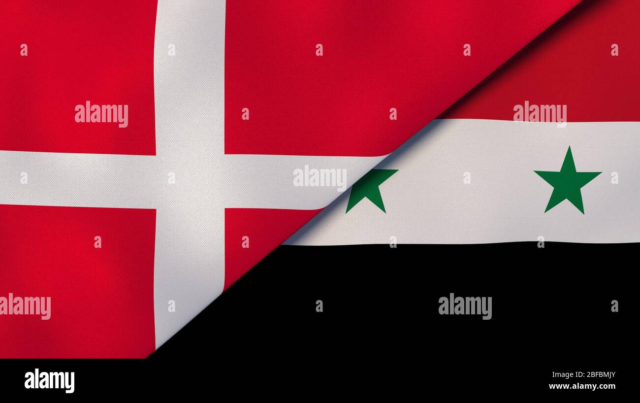 Two states flags of Denmark and Syria. High quality business background ...
