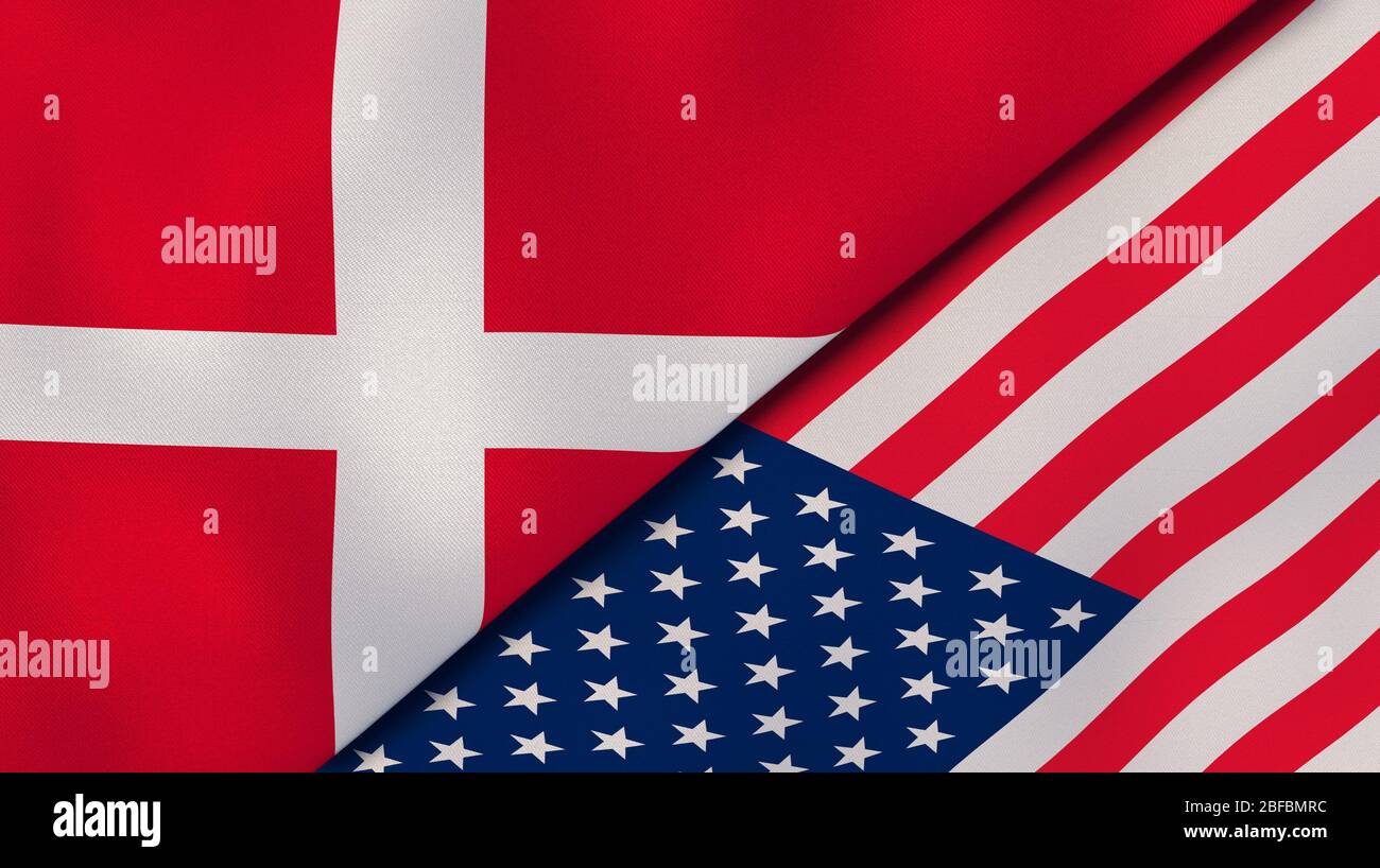 Two states flags of Denmark and United States. High quality business ...