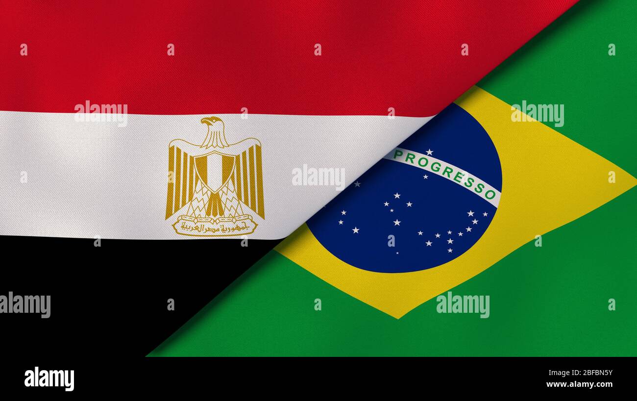 Two states flags of Egypt and Brazil. High quality business background ...