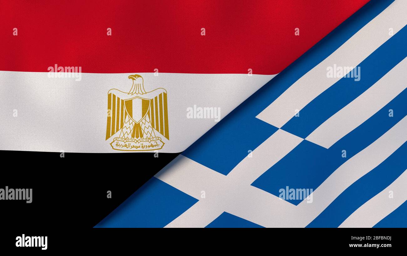 Two states flags of Egypt and Greece. High quality business background ...