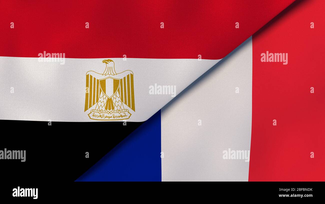 Two states flags of Egypt and France. High quality business background ...