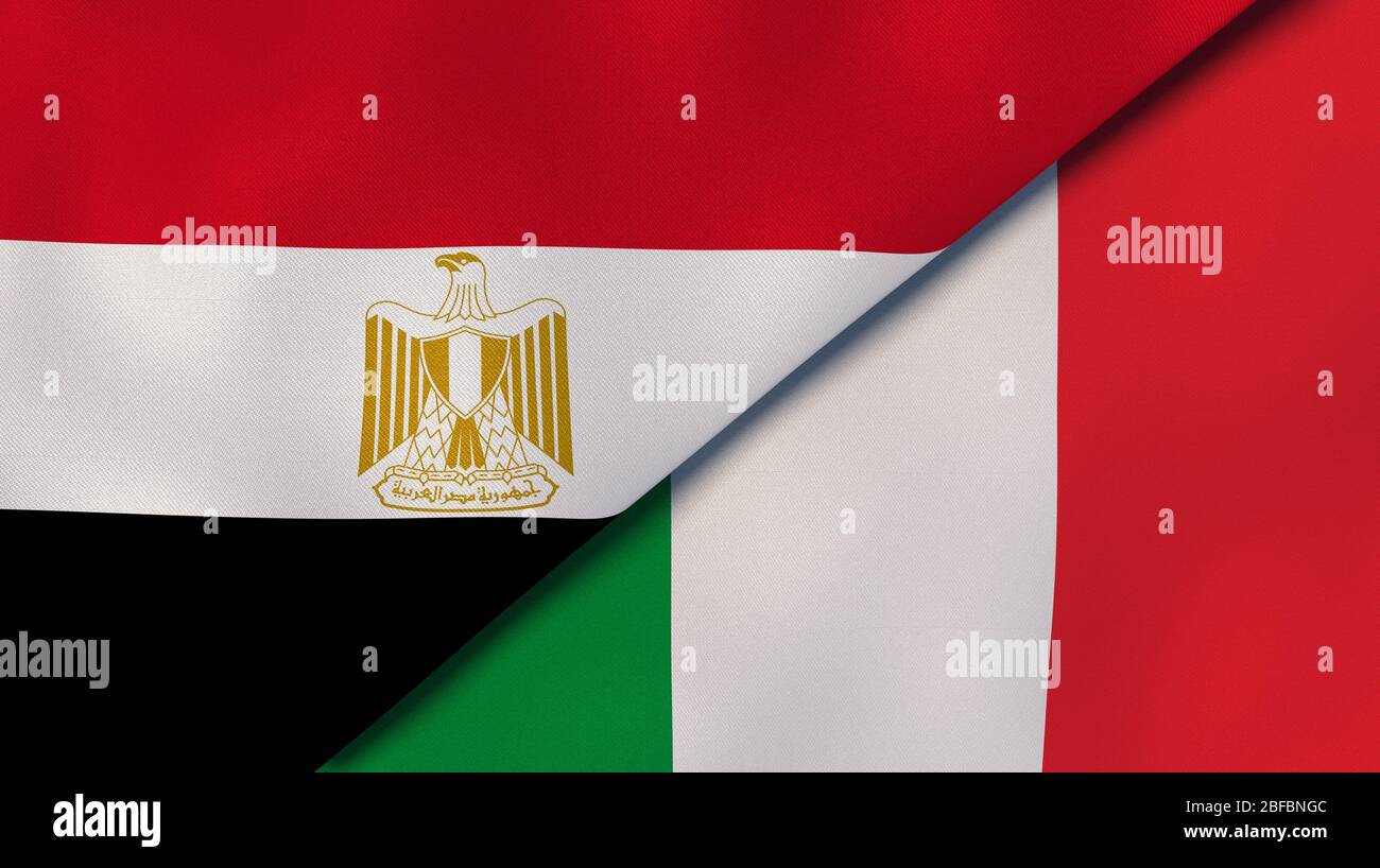 Two states flags of Egypt and Italy. High quality business background ...