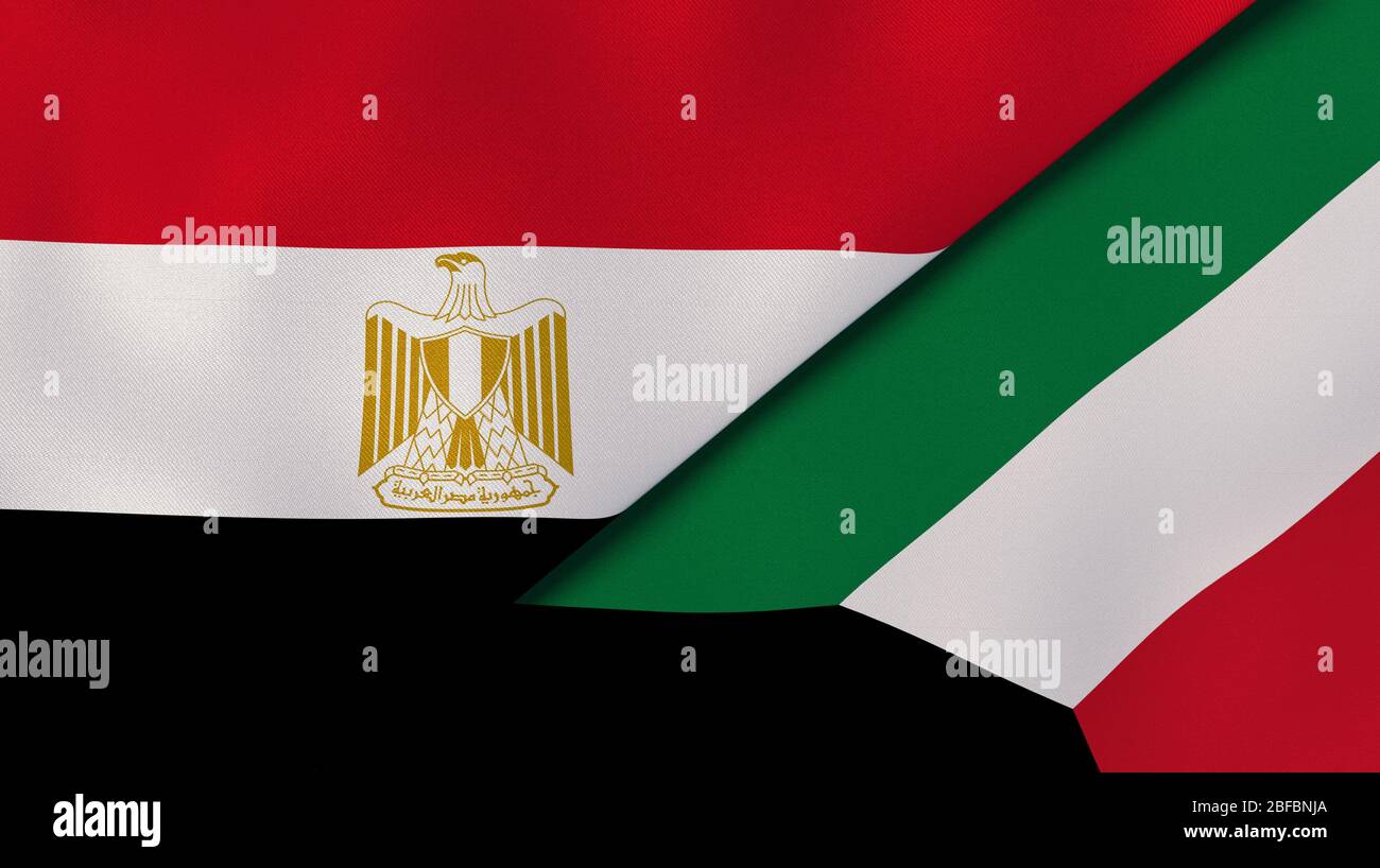 Two states flags of Egypt and Kuwait. High quality business background ...