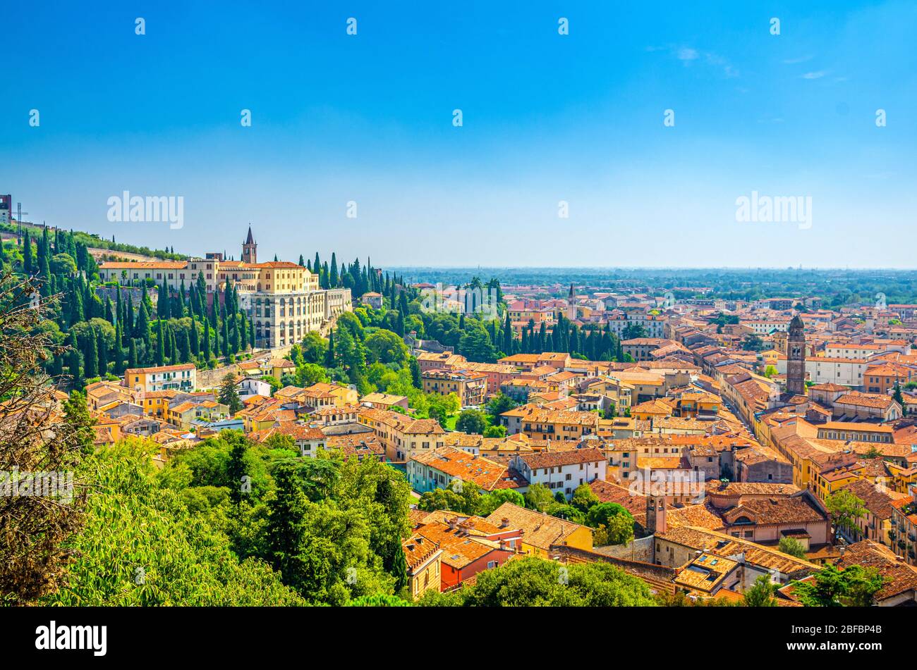 Aerial view of Verona historical city centre Veronetta, medieval ...