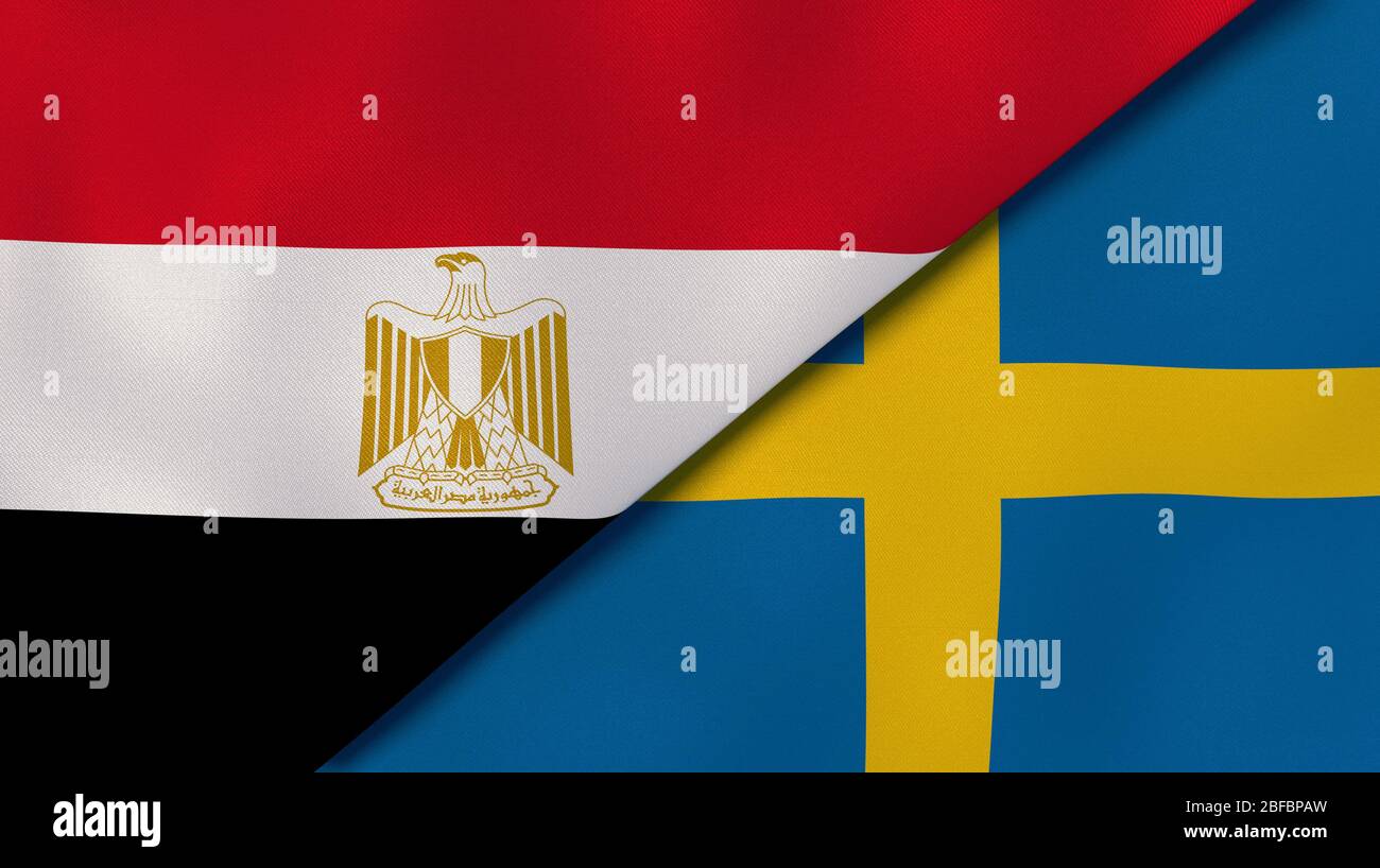 Two states flags of Egypt and Sweden. High quality business background ...