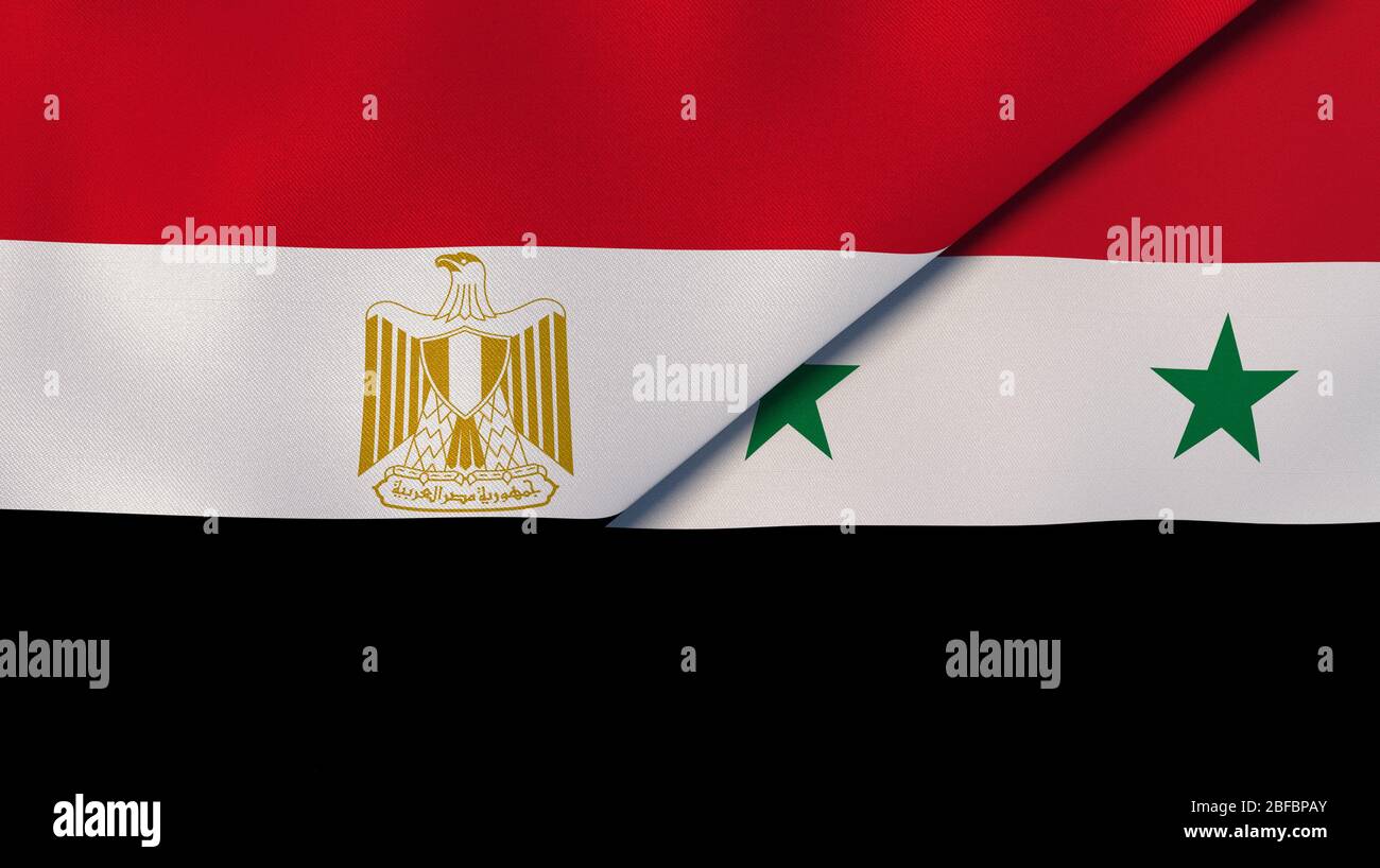 Two states flags of Egypt and Syria. High quality business background ...