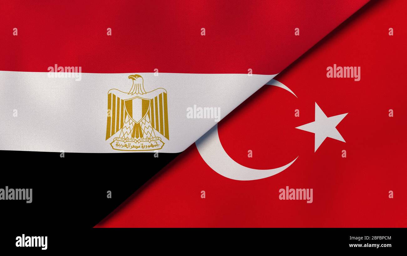 Two states flags of Egypt and Turkey. High quality business background ...