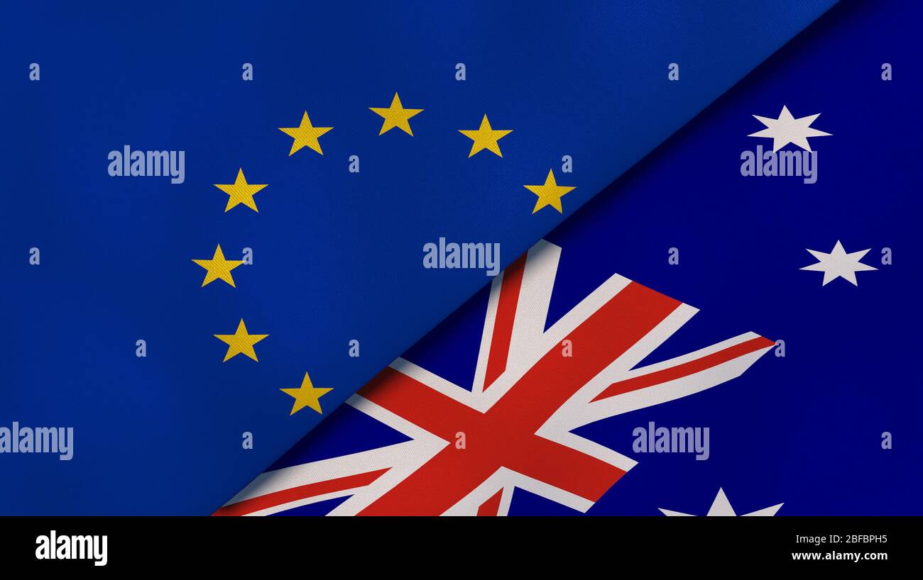 Two states flags of European Union and Australia. High quality business ...