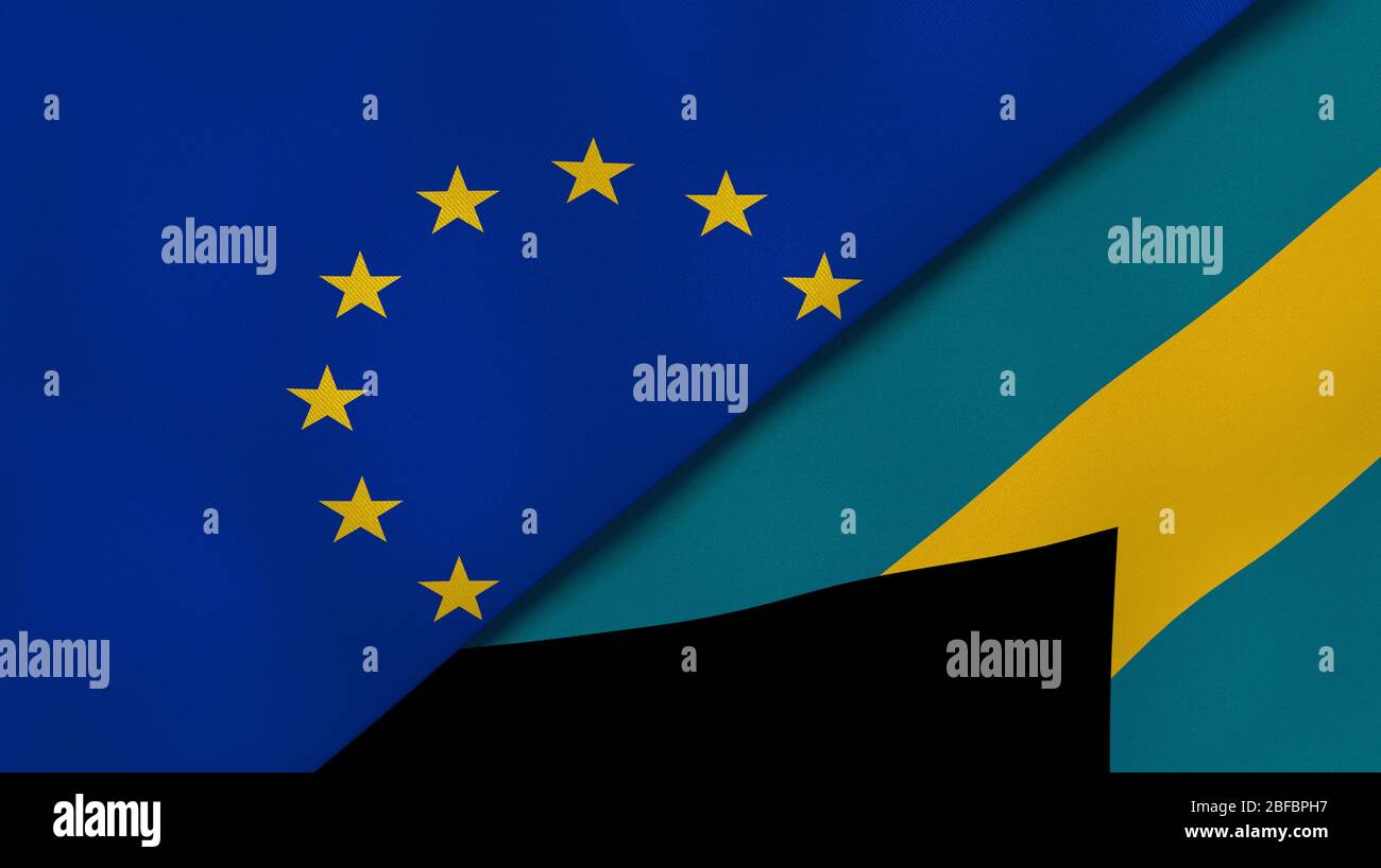 Two states flags of European Union and Bahamas. High quality business ...