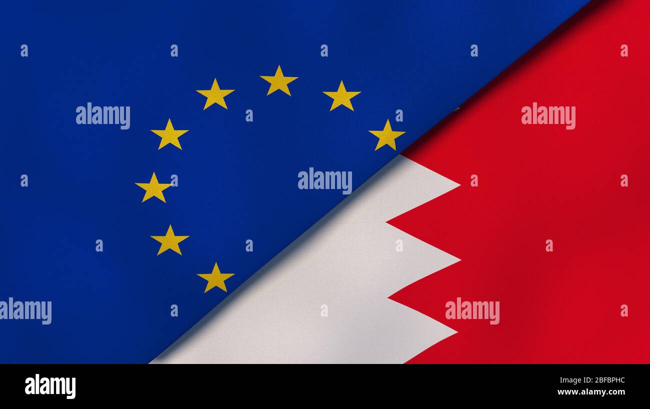 Two states flags of European Union and Bahrain. High quality business ...