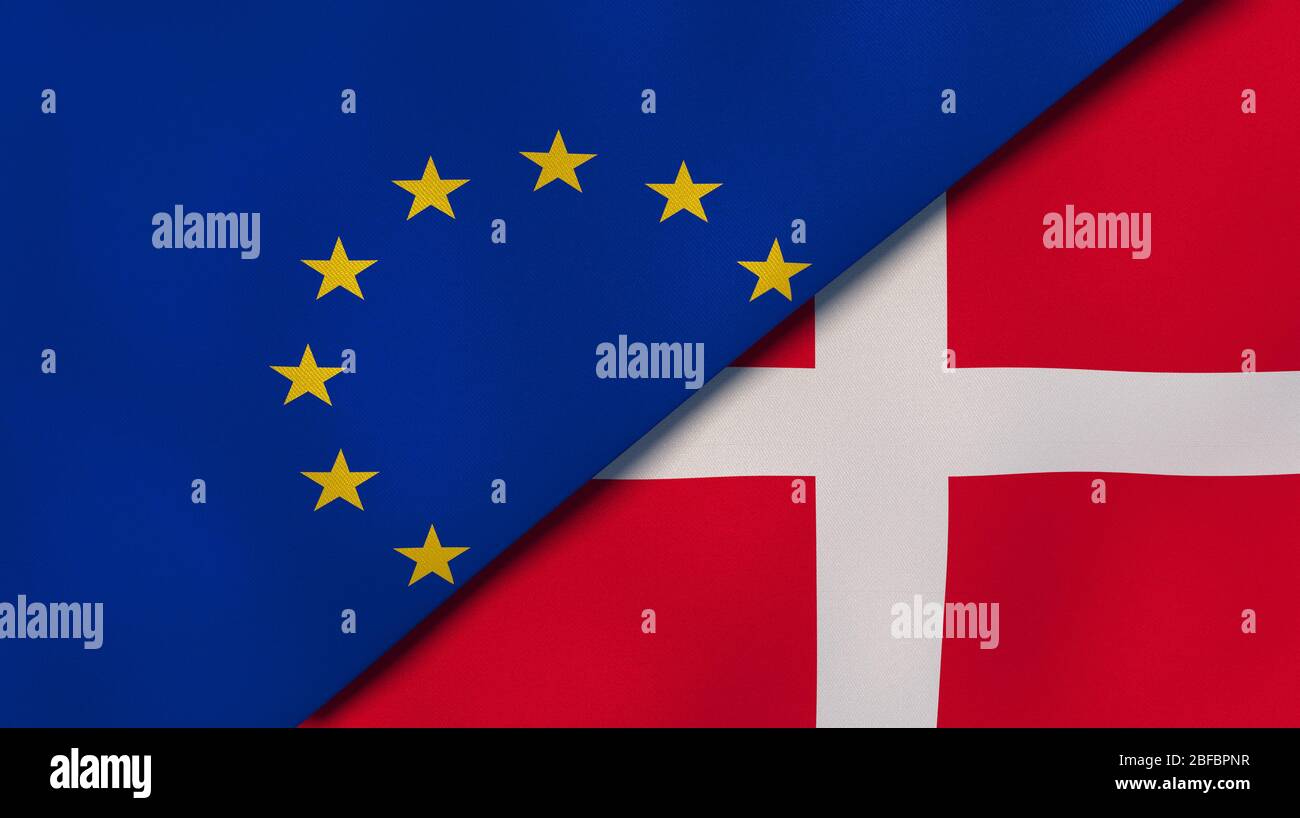 Two states flags of European Union and Denmark. High quality business ...