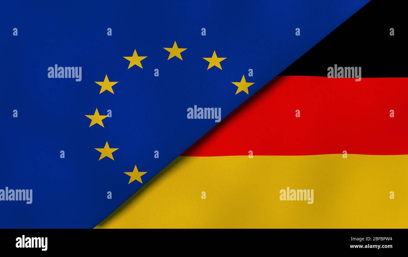 Two states flags of European Union and Germany. High quality business ...