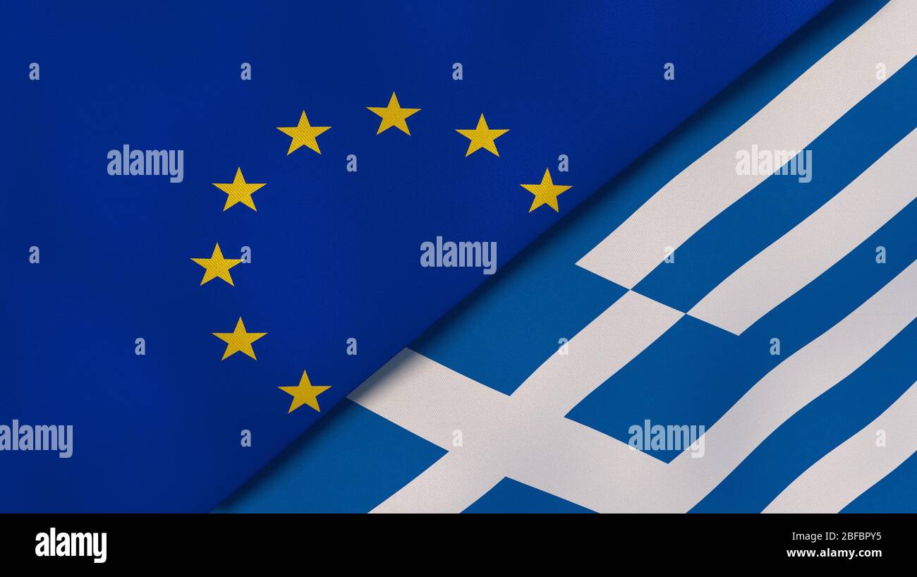 Two states flags of European Union and Greece. High quality business ...