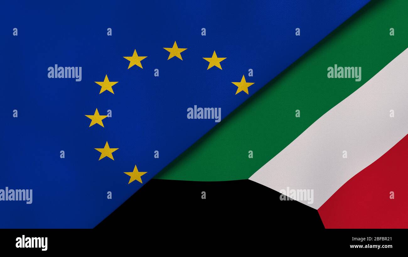 Two states flags of European Union and Kuwait. High quality business ...