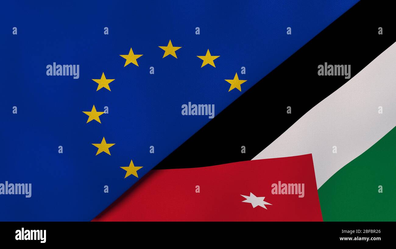 Two states flags of European Union and Jordan. High quality business ...