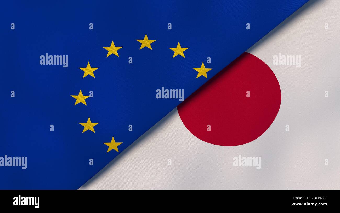 Two states flags of European Union and Japan. High quality business ...