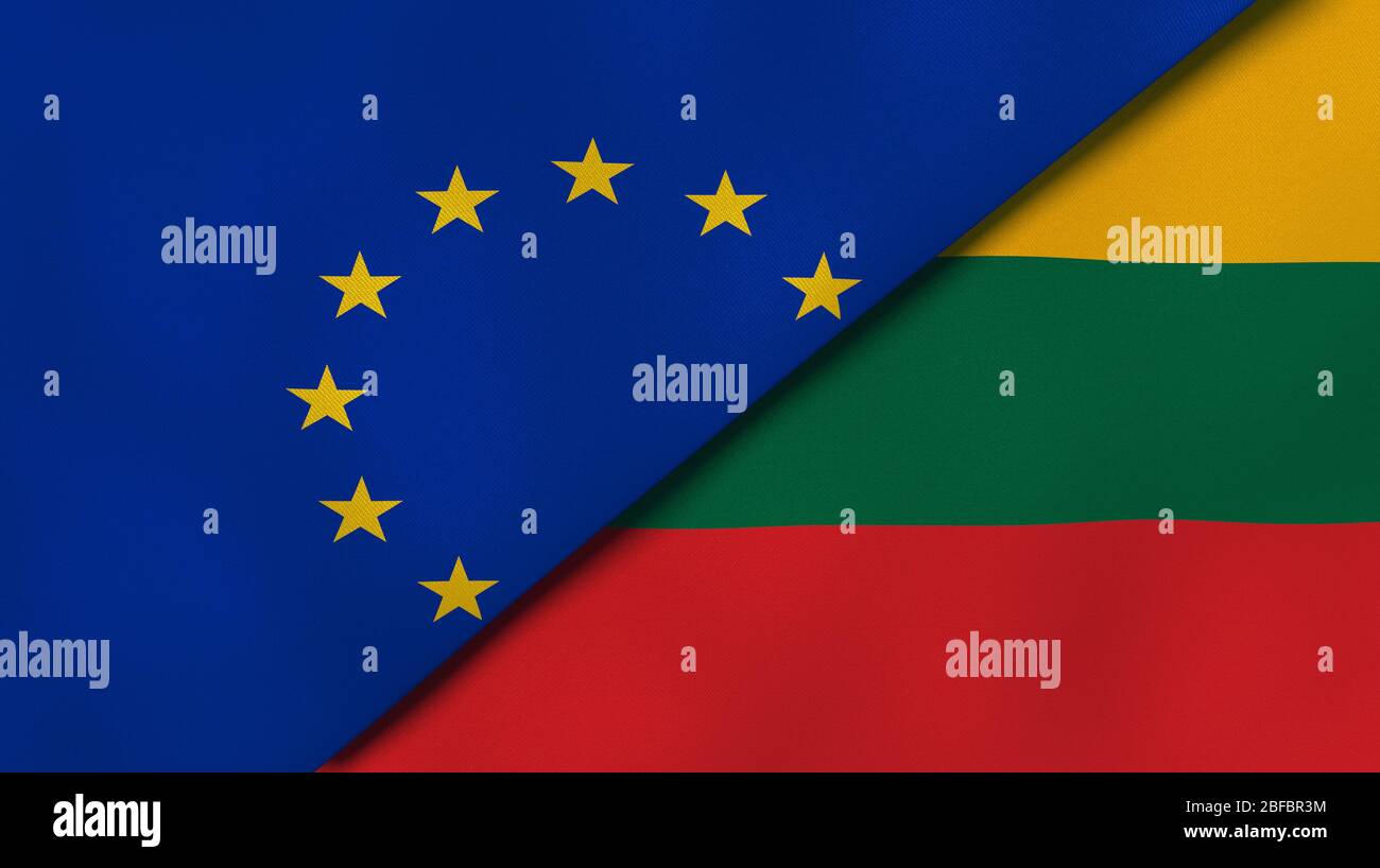 Two states flags of European Union and Lithuania. High quality business ...