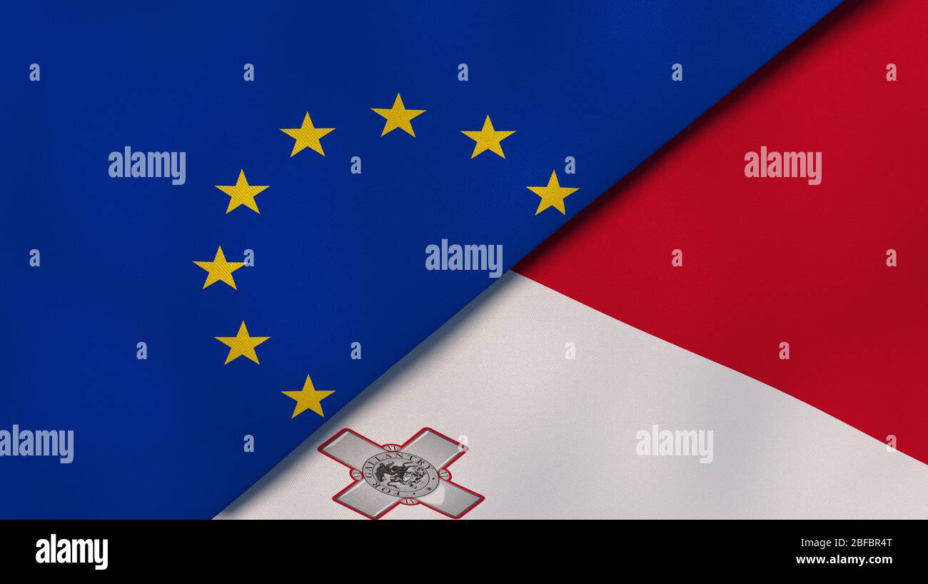 Two states flags of European Union and Malta. High quality business ...