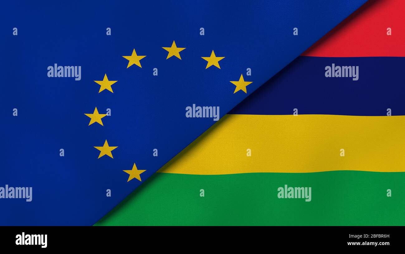 Two states flags of European Union and Mauritius. High quality business ...
