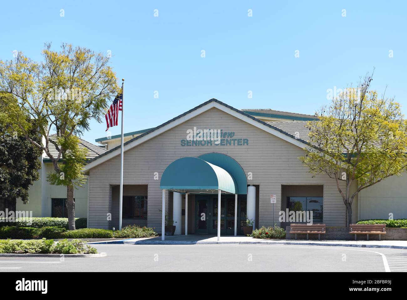 IRVINE, CALIFORNIA - 16 APRIL 2020: Lakeview Senior Center is a multi ...