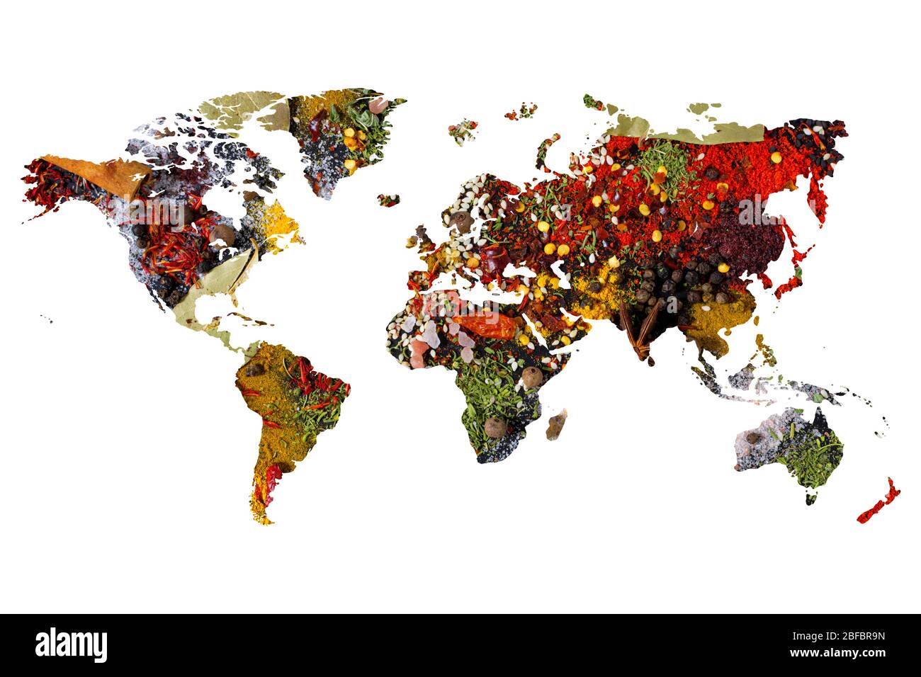 World map of different aromatic spices on white background. Creative ...