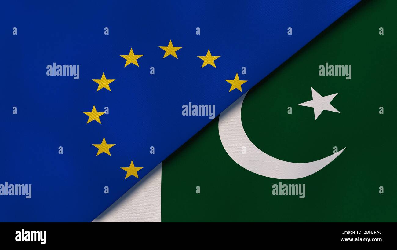 Two states flags of European Union and Pakistan. High quality business ...