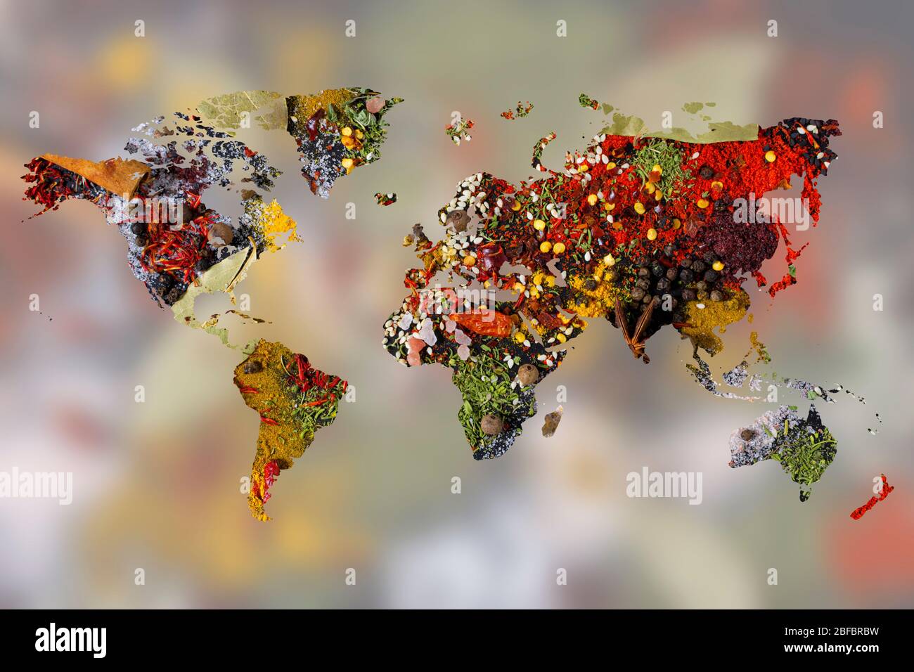 World map of different aromatic spices on white background. Creative ...