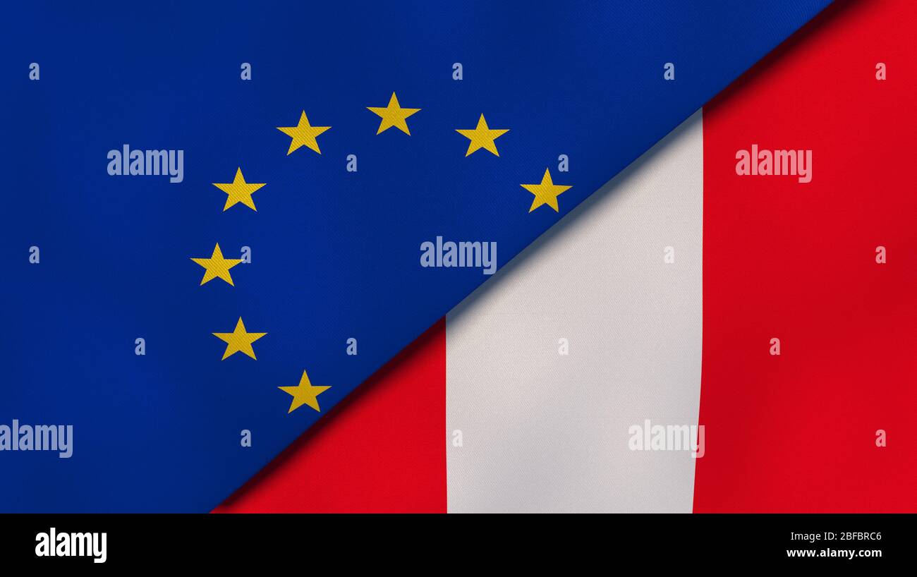 Two states flags of European Union and Peru. High quality business ...