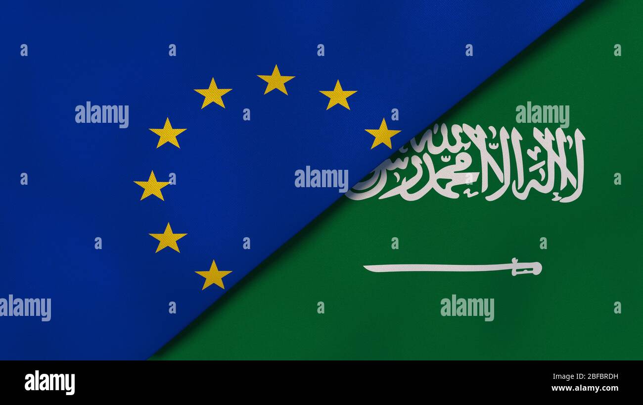 Two states flags of European Union and Saudi Arabia. High quality ...