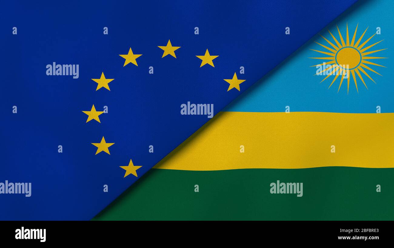 Two states flags of European Union and Rwanda. High quality business ...