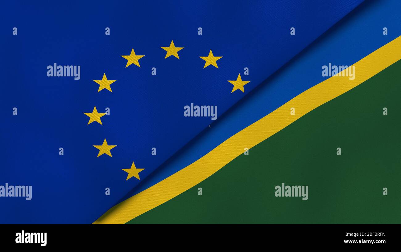 Two states flags of European Union and Solomon Islands. High quality ...