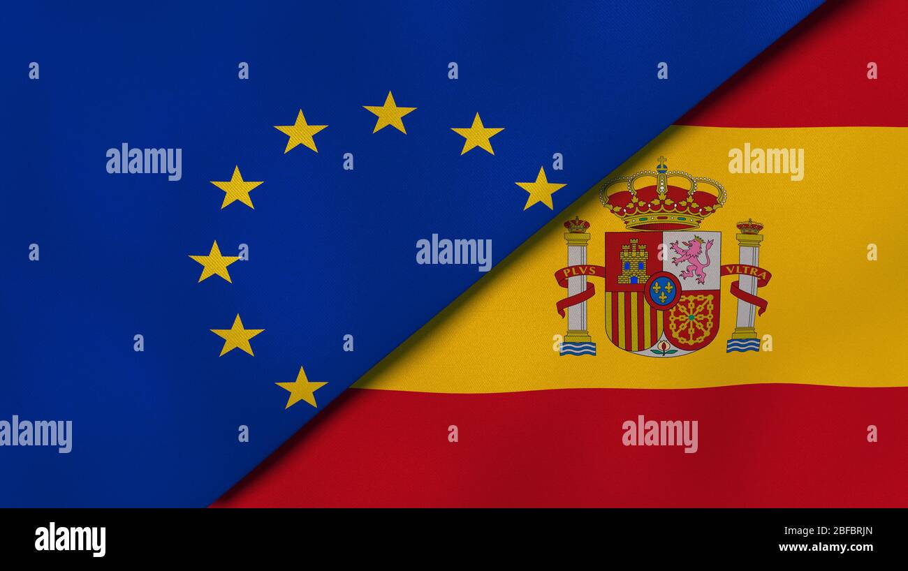 Two states flags of European Union and Spain. High quality business ...