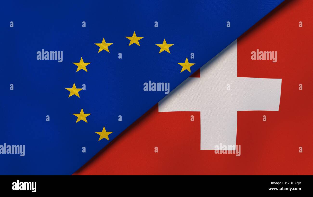 Two states flags of European Union and Switzerland. High quality ...