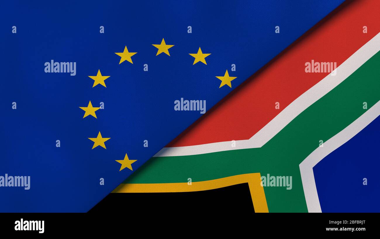 Two states flags of European Union and South Africa. High quality ...