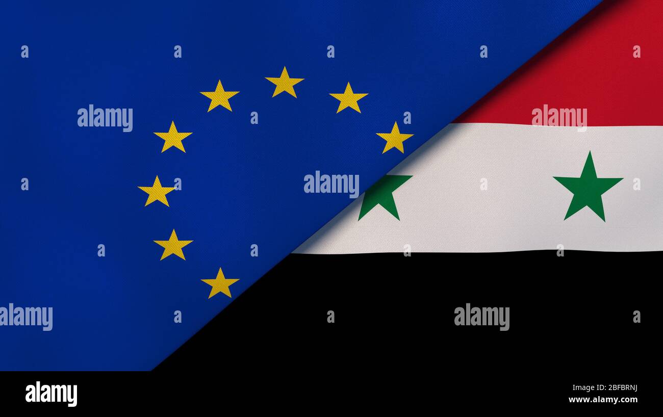 Two states flags of European Union and Syria. High quality business ...