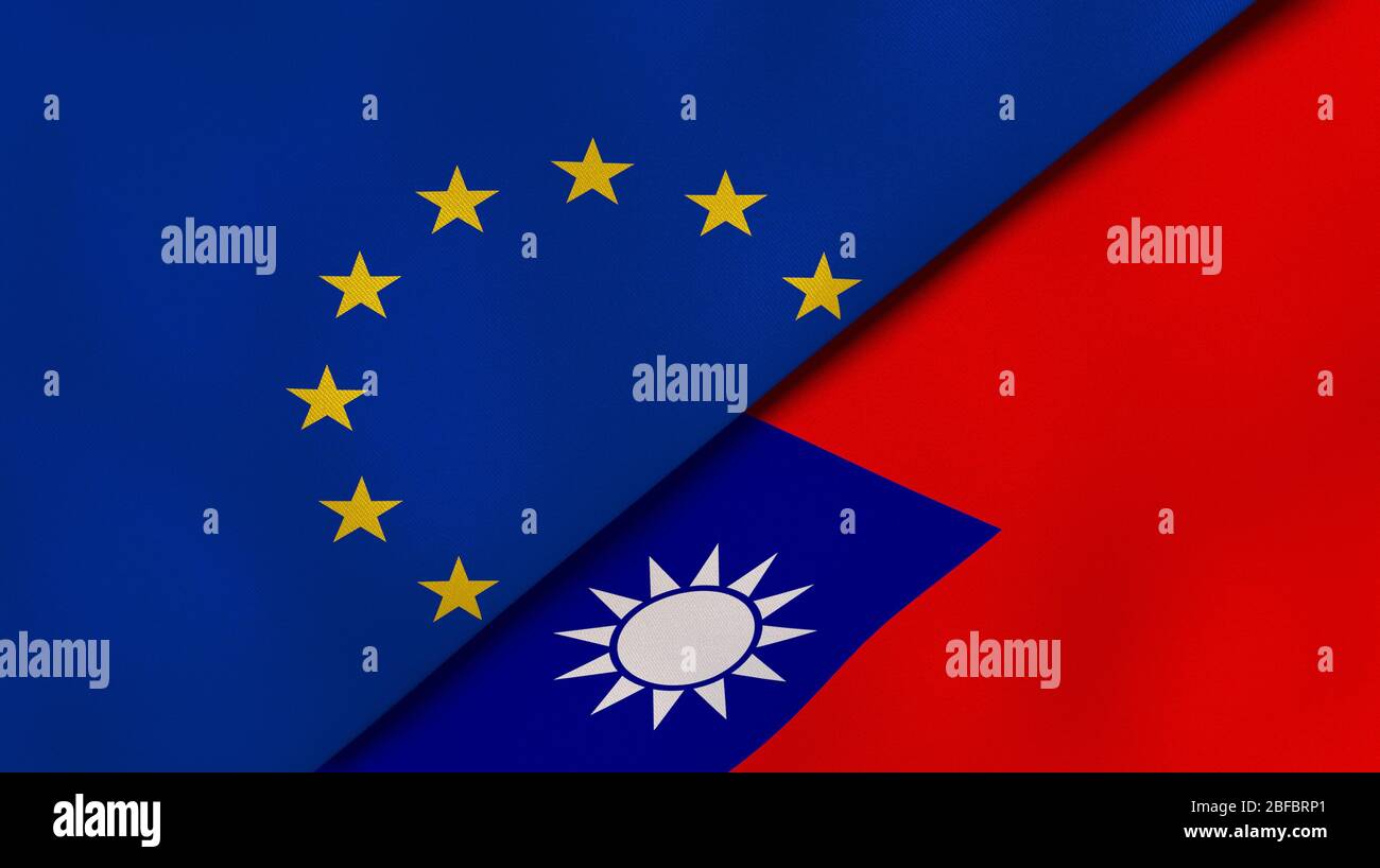 Two states flags of European Union and Taiwan. High quality business ...